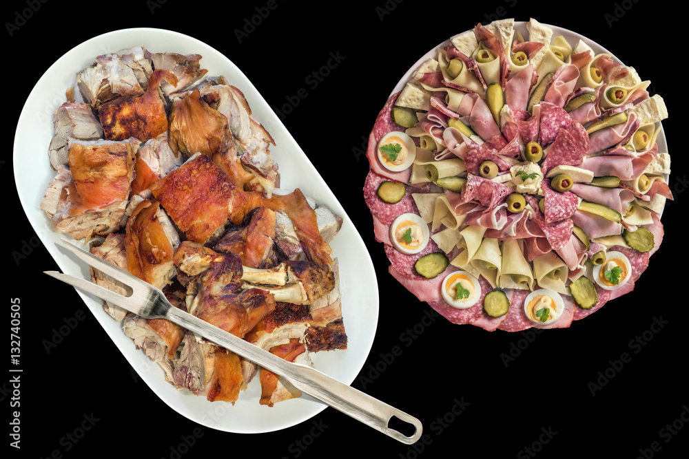 Plateful of Spit Roasted Pork Shoulder Slices and Serbian Appetizer ...