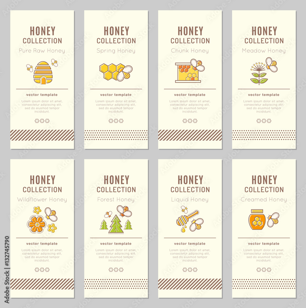 Vector card template with natural honey tags (sorts of honey) Stock ...