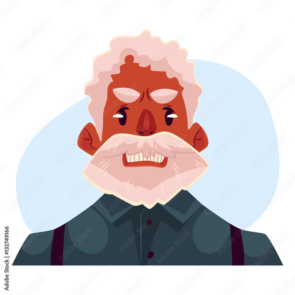 Grey haired old african man face, angry facial expression cartoon ...