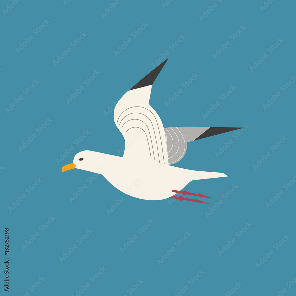 Sea gull icon. Freehand cartoon style. Flying seagull bird logo ...