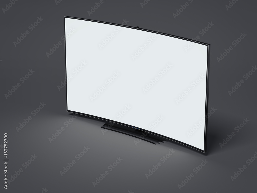 Curved tv screen on dark floor. 3d rendering Stock Illustration | Adobe ...