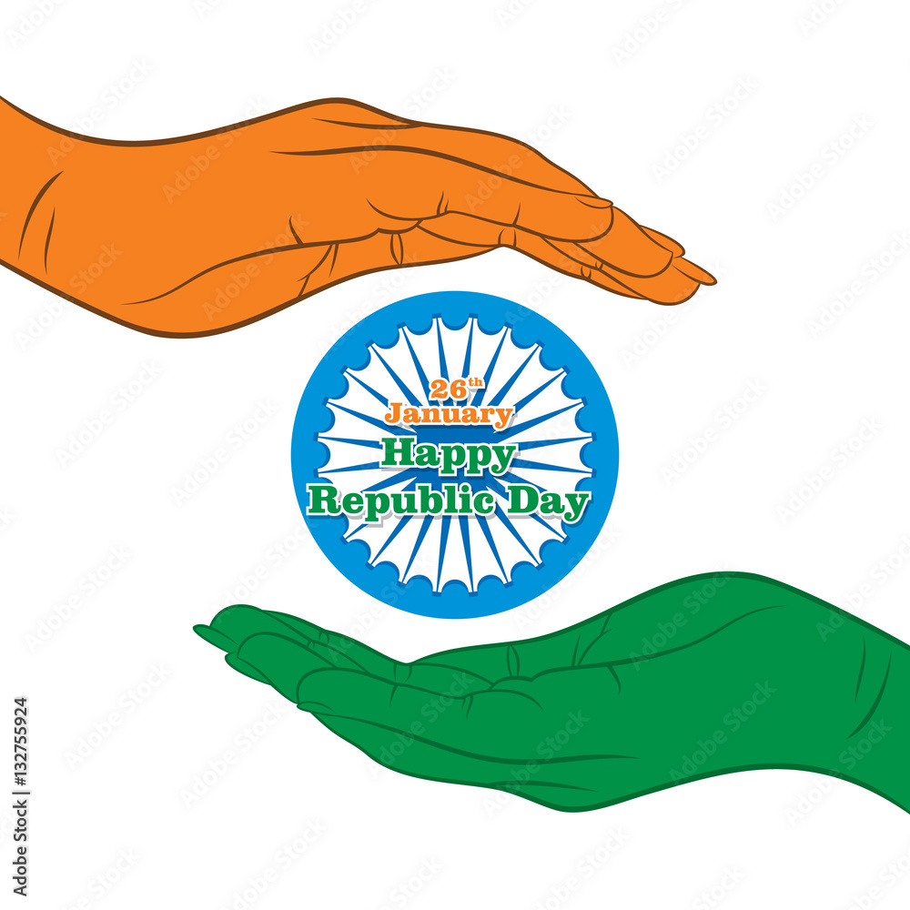 ashoka chakra under hand , happy indian republic day design Stock ...