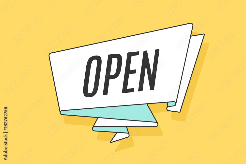 Ribbon banner with word Open for stores, shopping malls, shops and ...