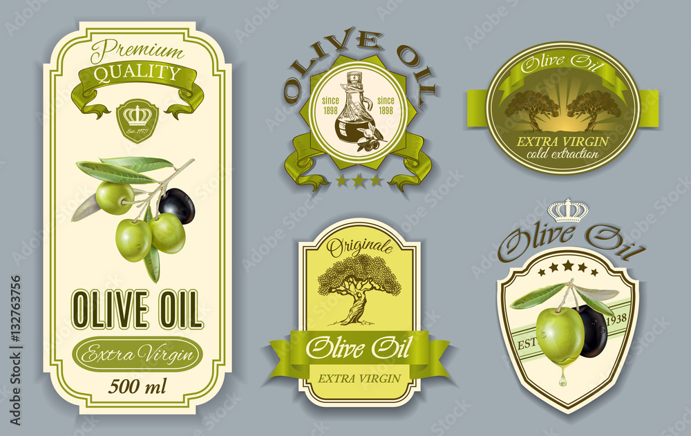 Oilve oil labels Stock Vector | Adobe Stock