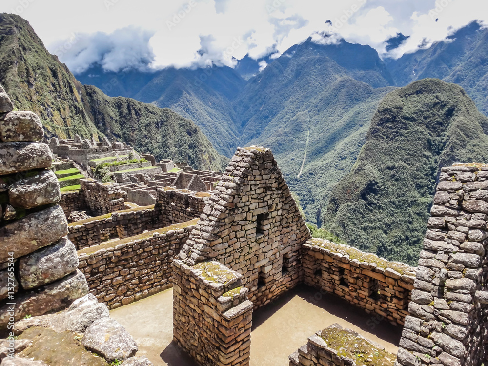 Machu Picchu Peru ancient inca stone ruin civilization houses on a hill ...