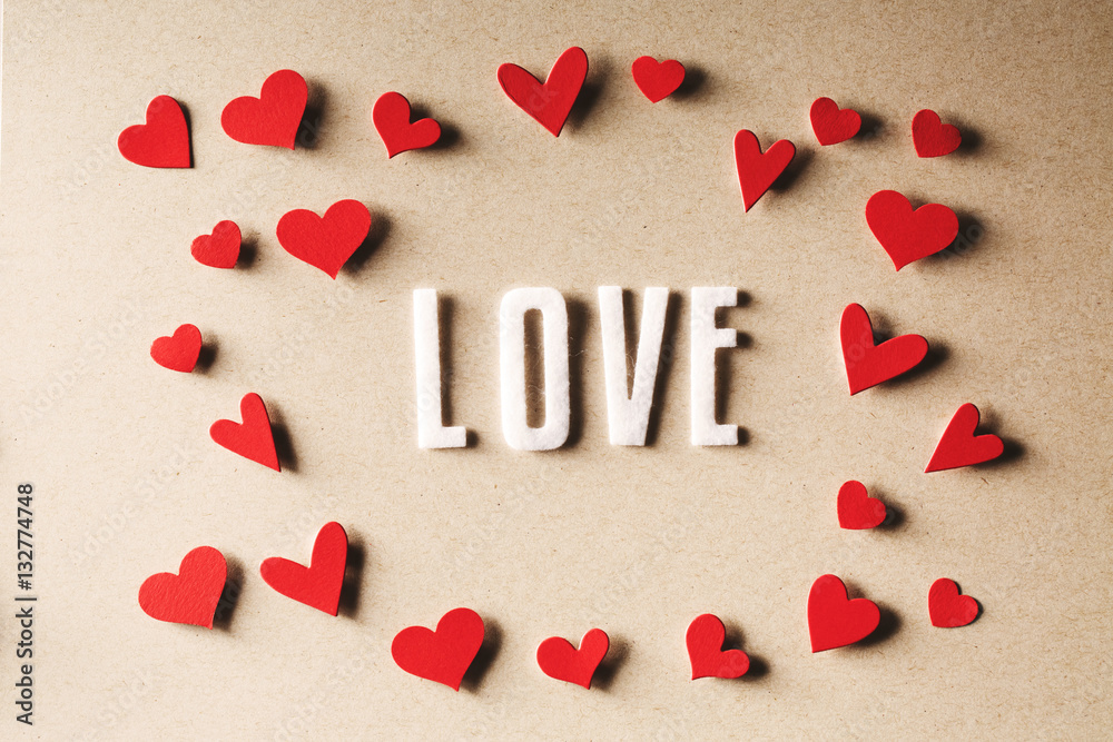 LOVE text with small red hearts Stock Photo | Adobe Stock