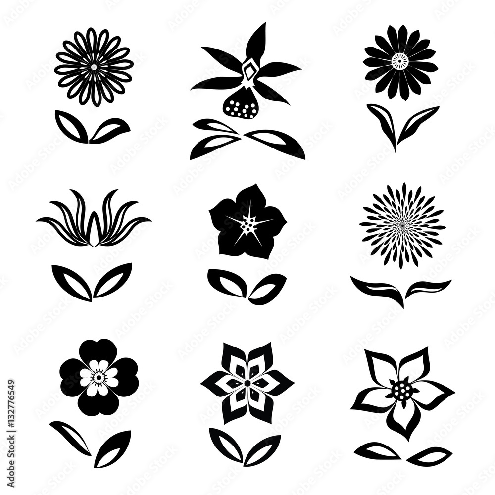 Flower icons set. Chamomile, daisy, orchid, cloves. Floral symbols ...