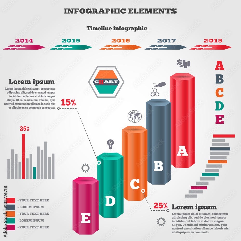 Infographics elements. Three dimensional columns. Chart of data with ...