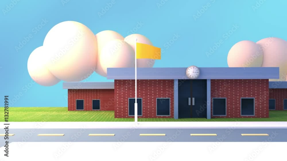 3D Toon School Building Cartoon Animation. Back to school concept ...