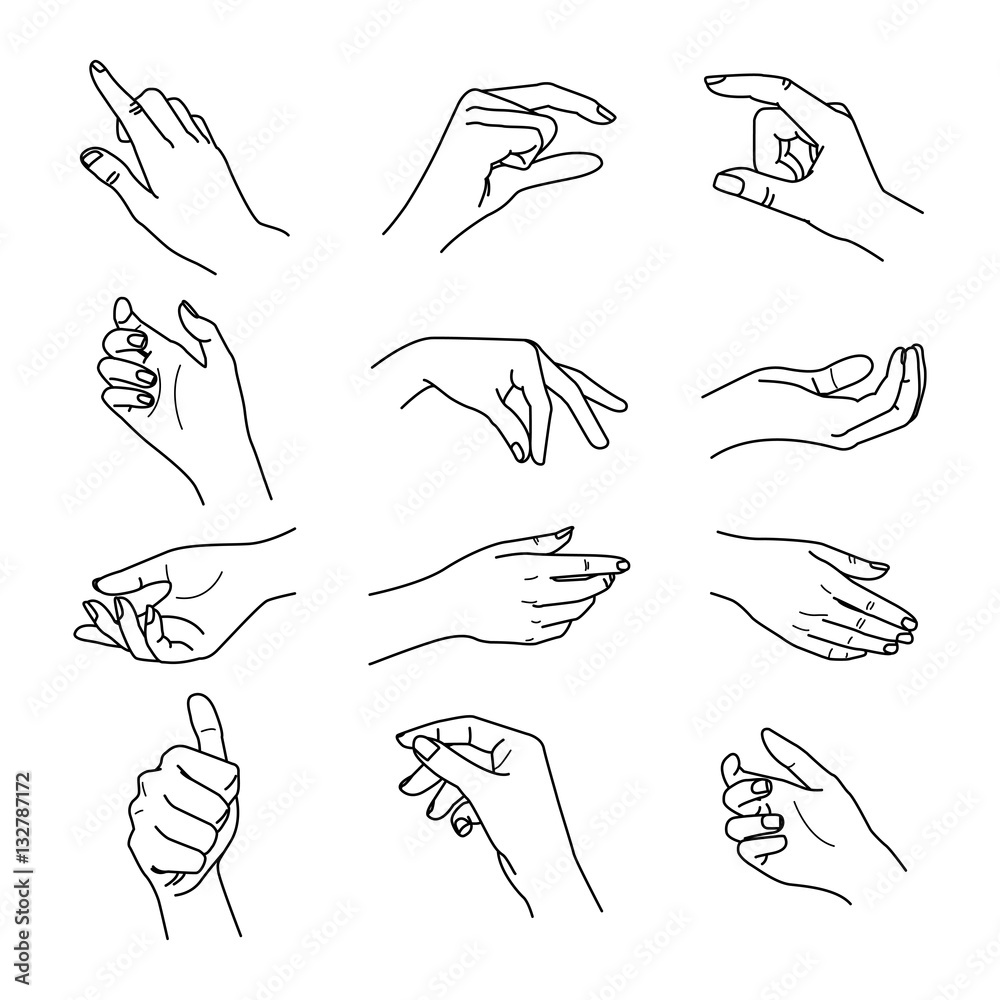 Hand collection - vector line illustration Stock Vector | Adobe Stock