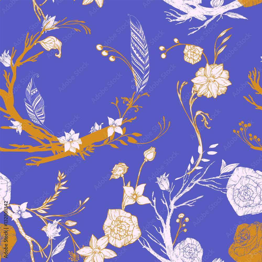 Floral vintage seamless pattern. Endless background, retro design ...