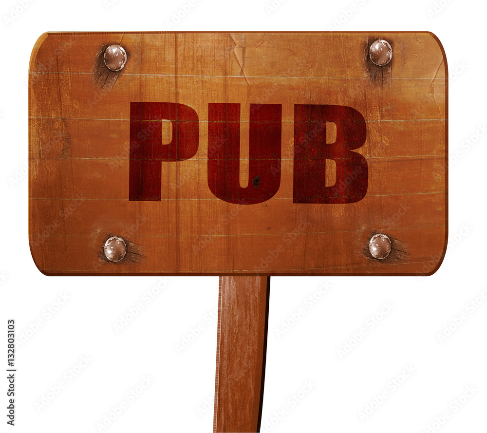 pub sign background, 3D rendering, text on wooden sign Stock ...