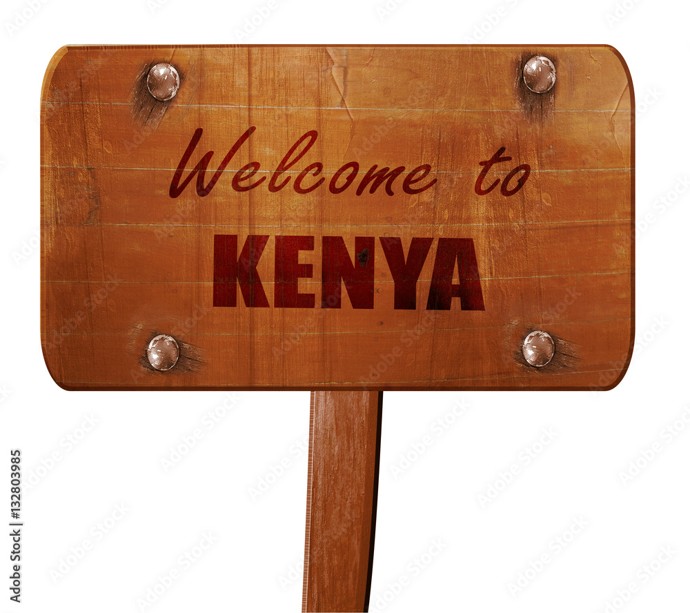 Welcome to kenya, 3D rendering, text on wooden sign Stock Illustration ...