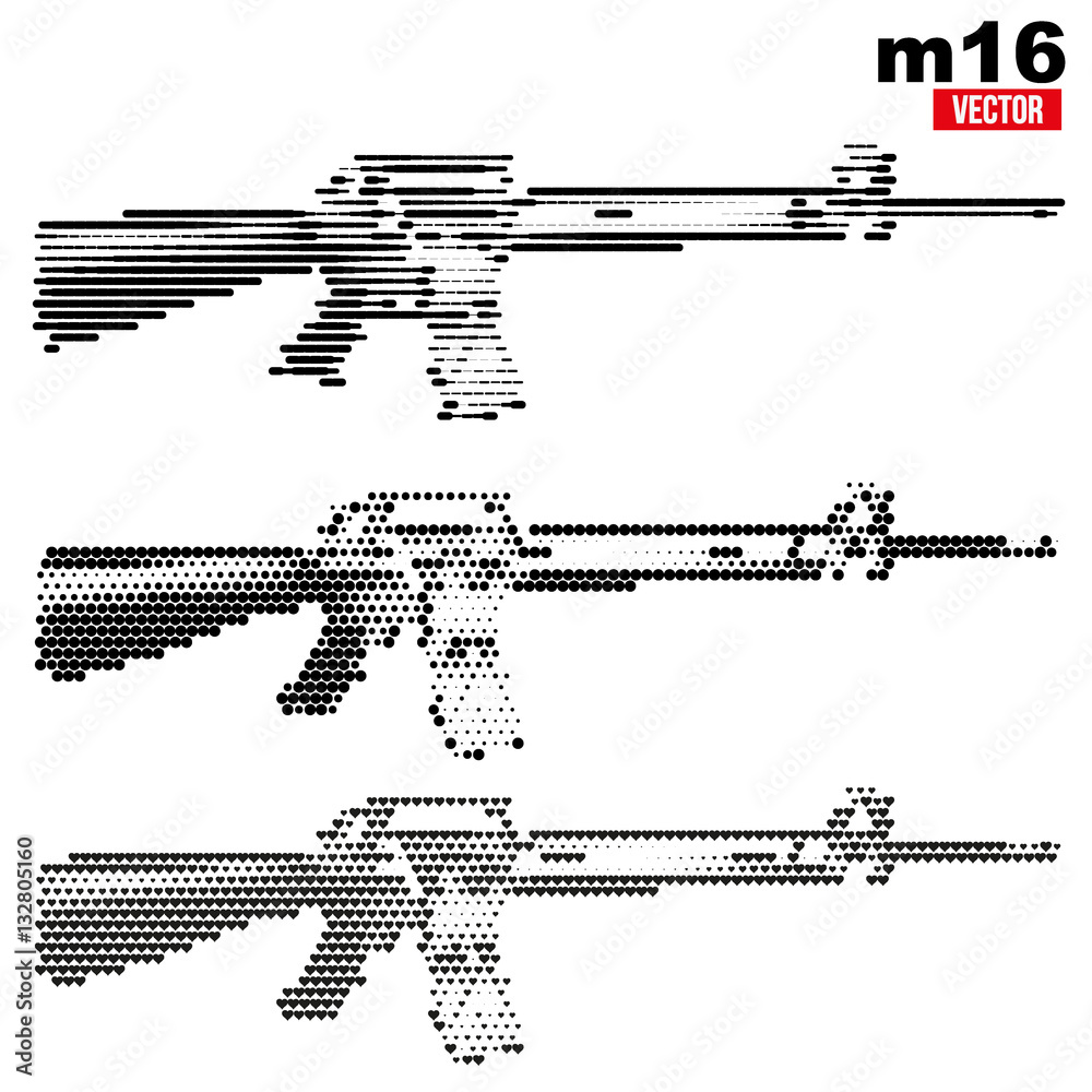Set of M16 rifle in vintage halftone sketch style. Vector Illustration ...