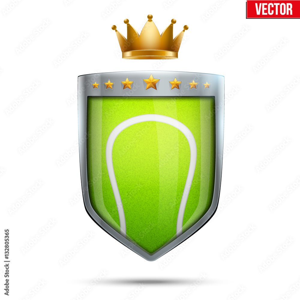 Tennis shield label with shield and ball and gold crown. Symbol of ...