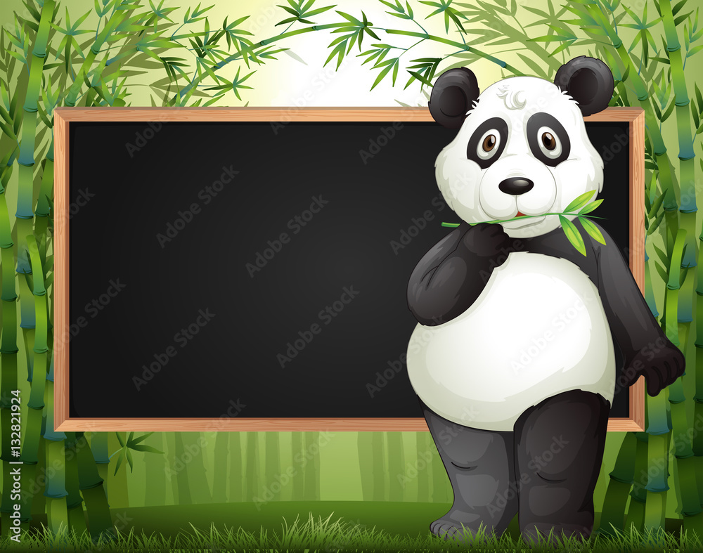 Border template with panda and bamboo Stock Vector | Adobe Stock