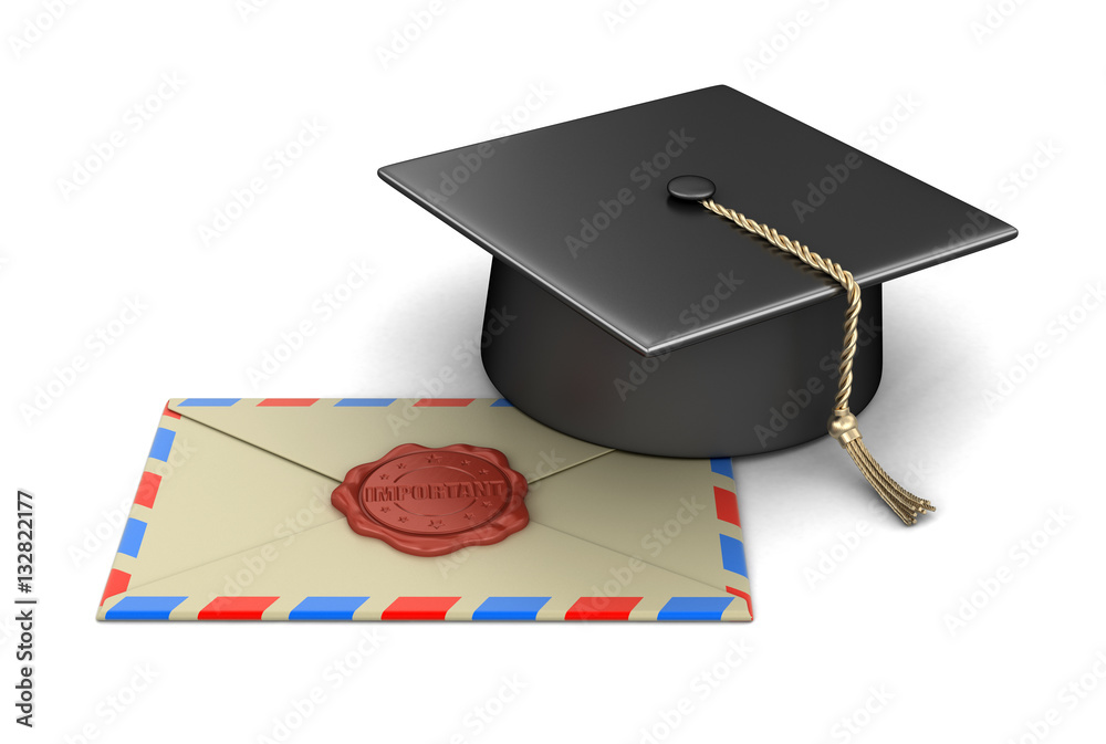 Graduation cap and letter with Wax Stamp. Image with clipping path ...
