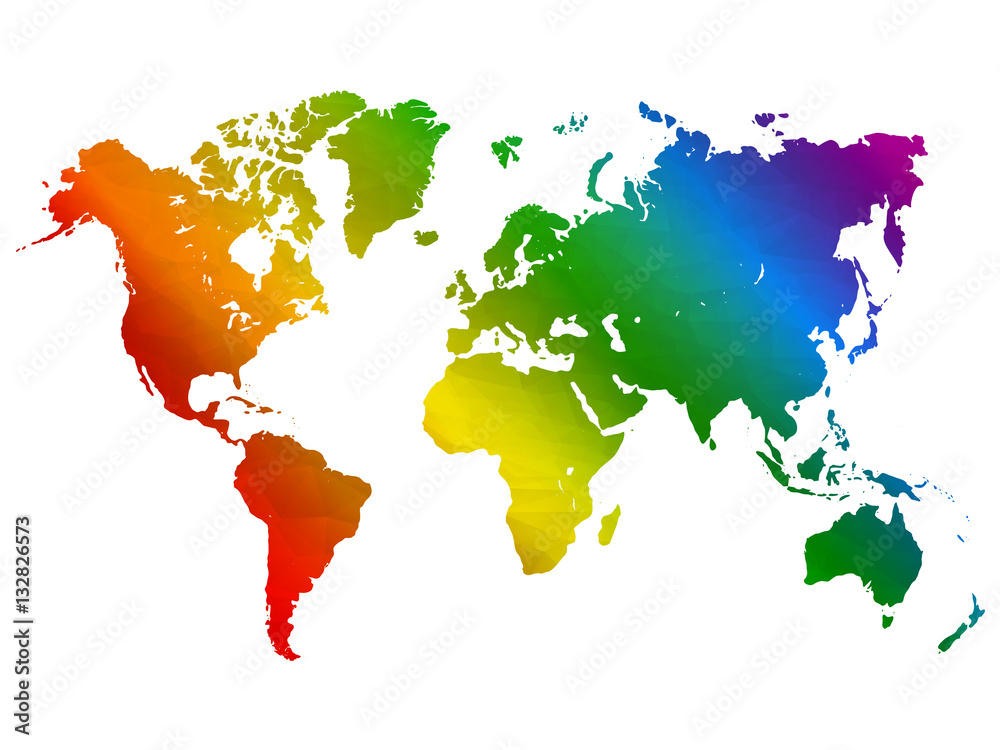 Vetor de Rainbow world map. Colorful abstract geometrical background ...