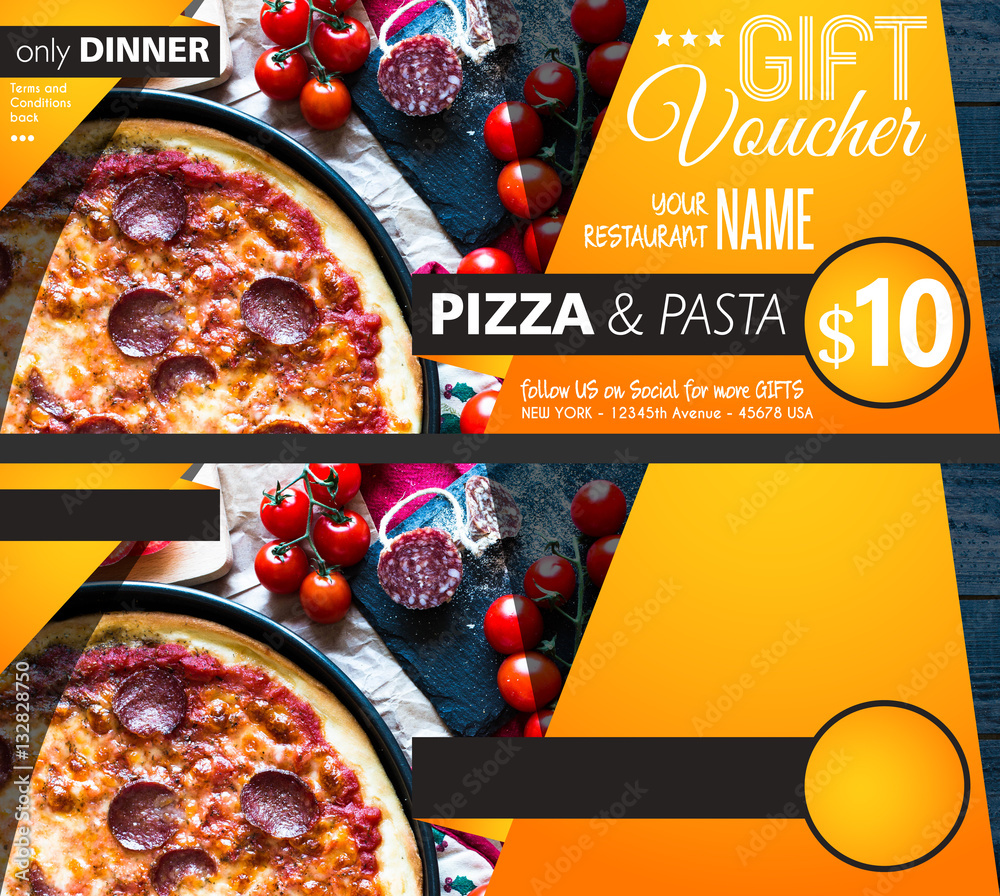 Restaurant Gift voucher flyer template with delicious taste pepperoni ...
