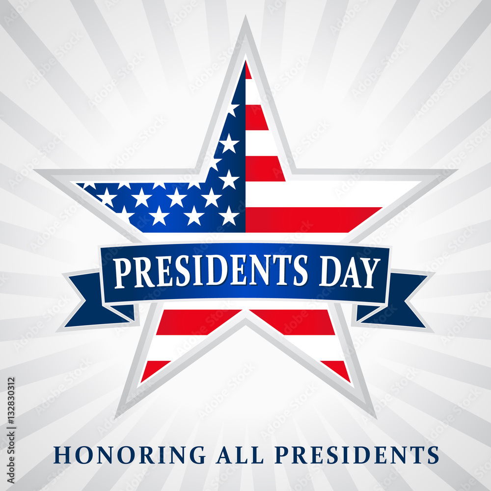 Presidents day USA star ribbon. Lettering Presidents Day and Honoring ...
