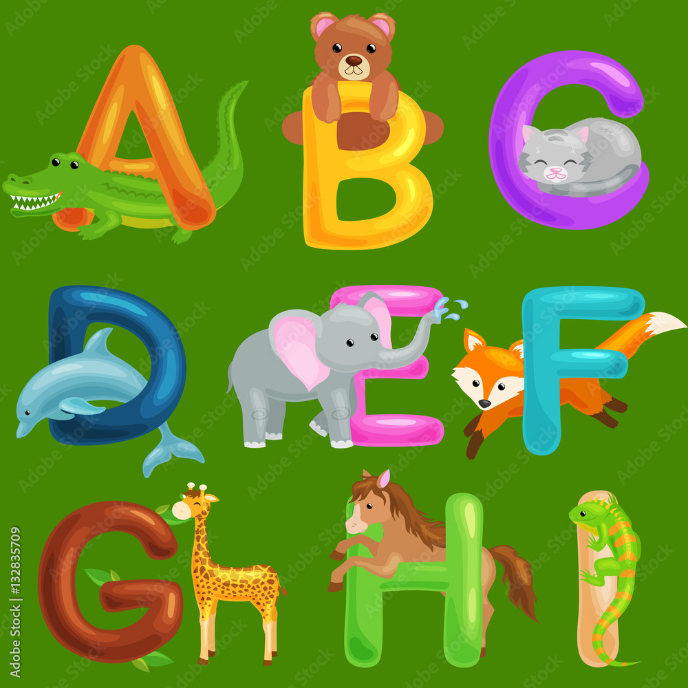 set of animals alphabet for kids fish letters, cartoon fun abc ...