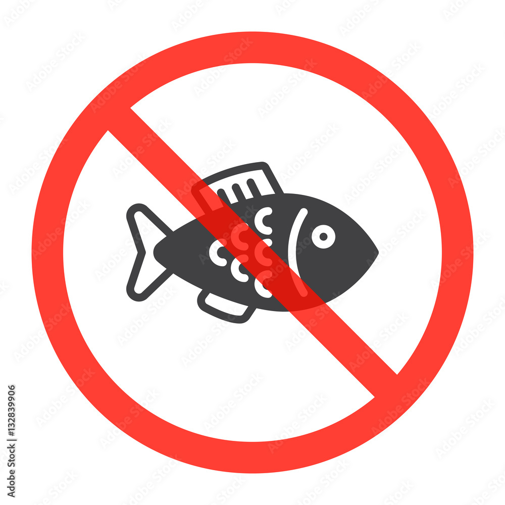 Fish icon in prohibition red circle, No fishing ban sign, forbidden ...