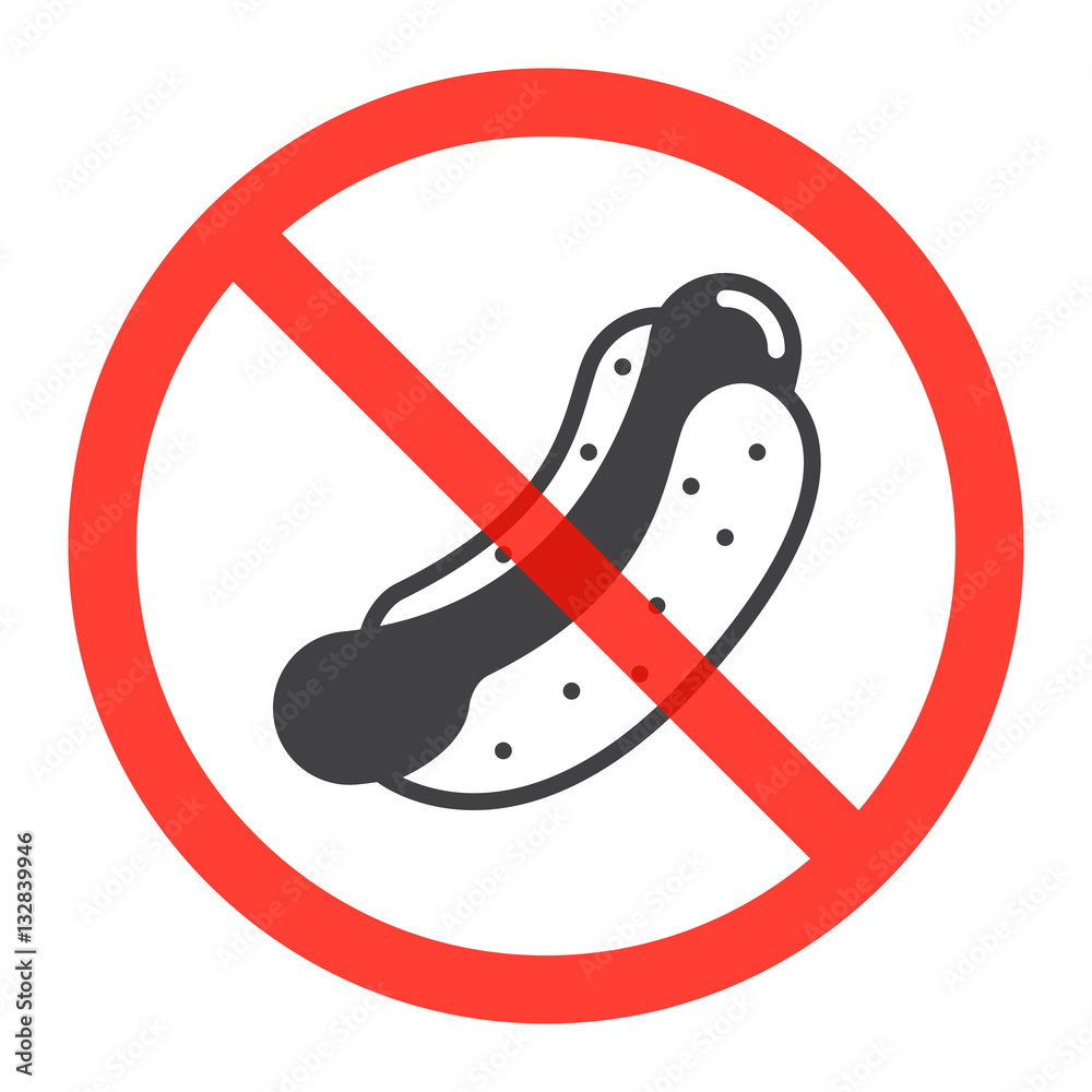 Hot dog icon in prohibition red circle, No fast food ban sign ...