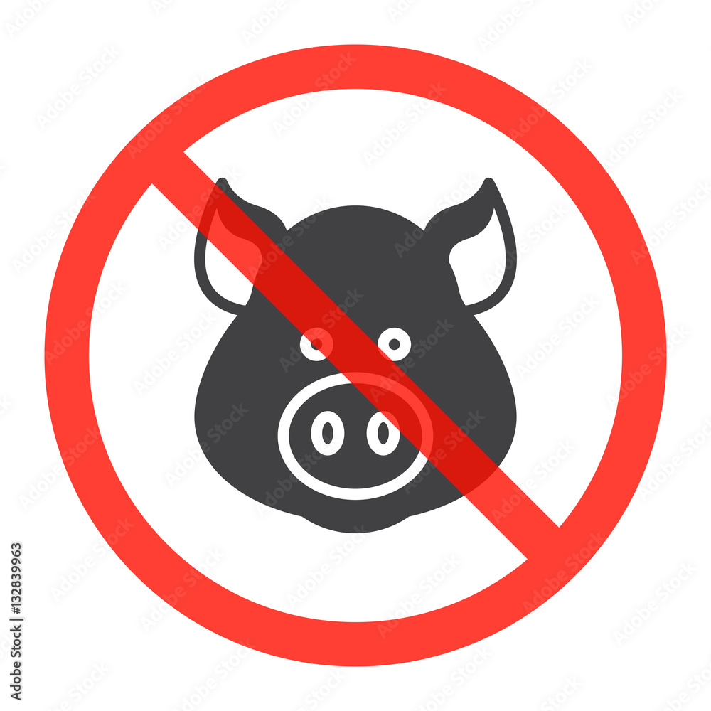 Vecteur Stock Pork head icon in prohibition red circle, No pig ban sign ...