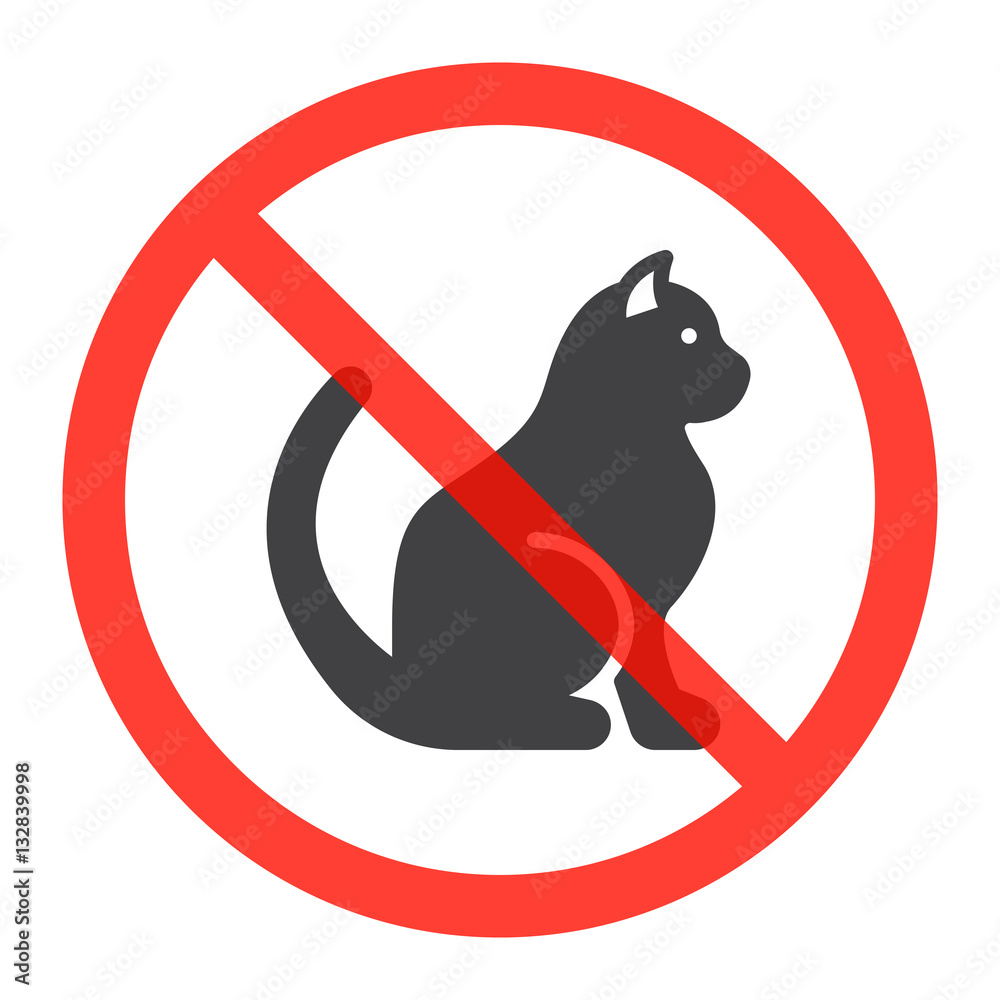 Cat icon in prohibition red circle, No pets ban sign, forbidden symbol ...