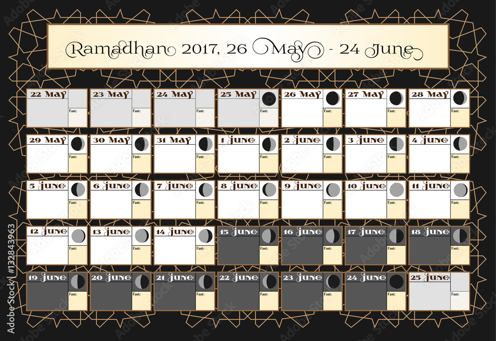 Ramadan calendar 2017, 26th May. Check date choice. Includes: fasting ...