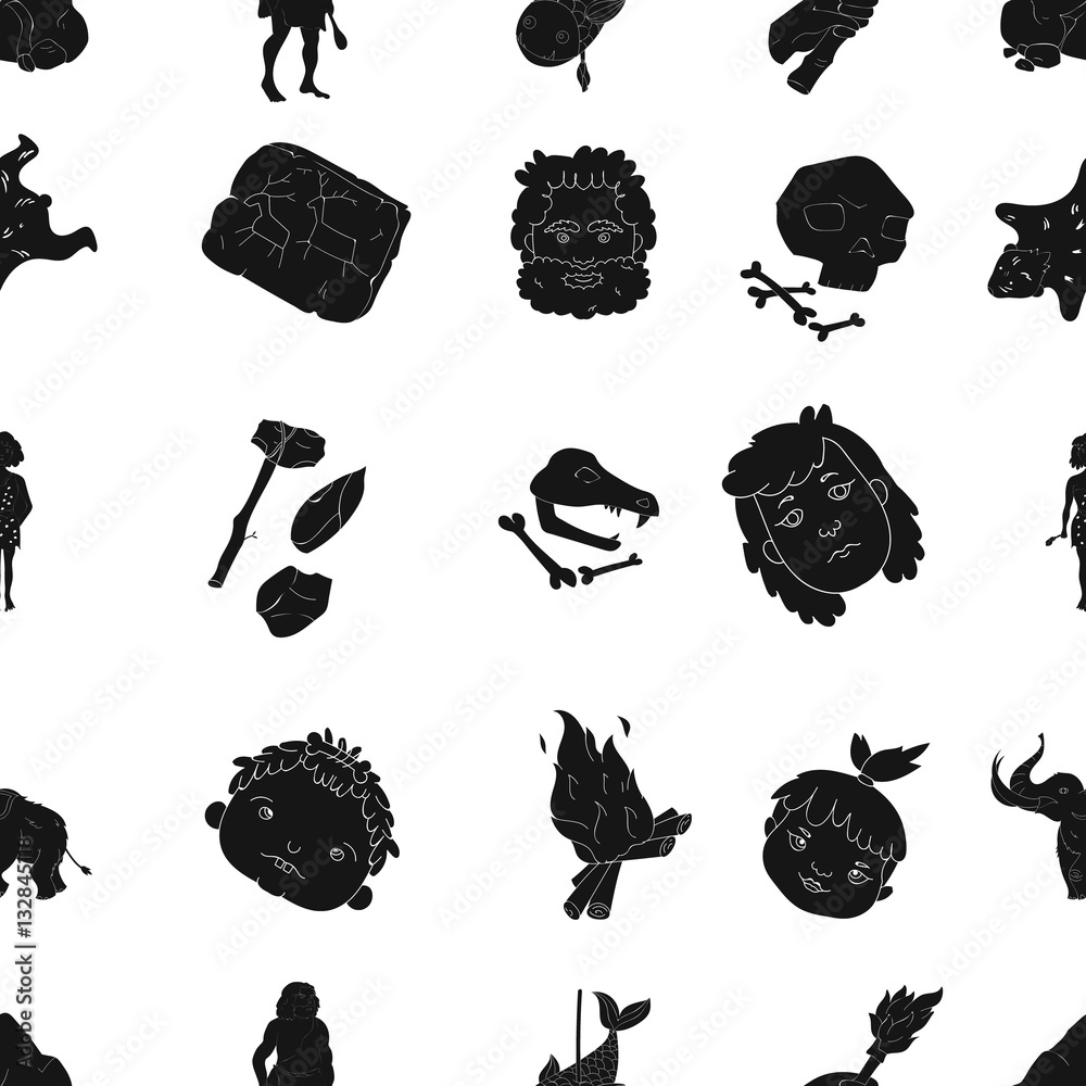 Stone age pattern icons in black style. Big collection of stone age ...