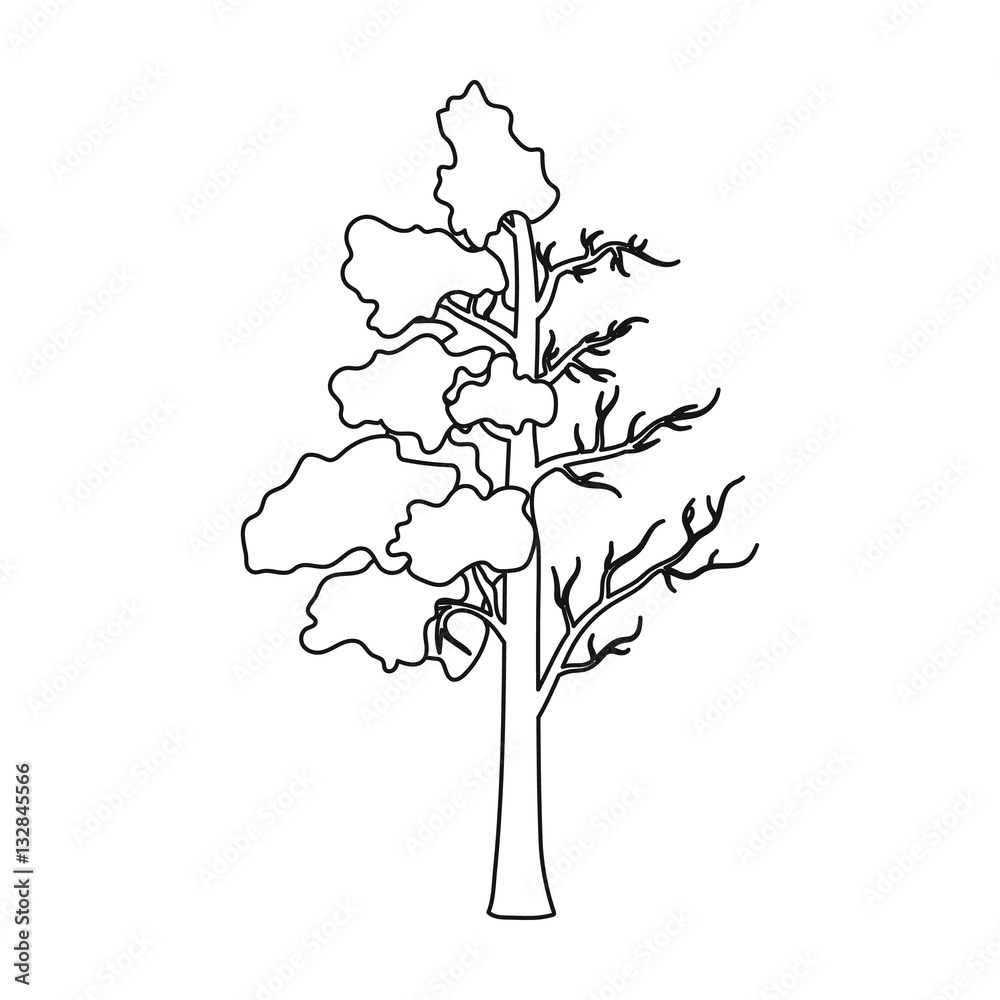 Tree half full of green leaf and half dry icon in outline style ...