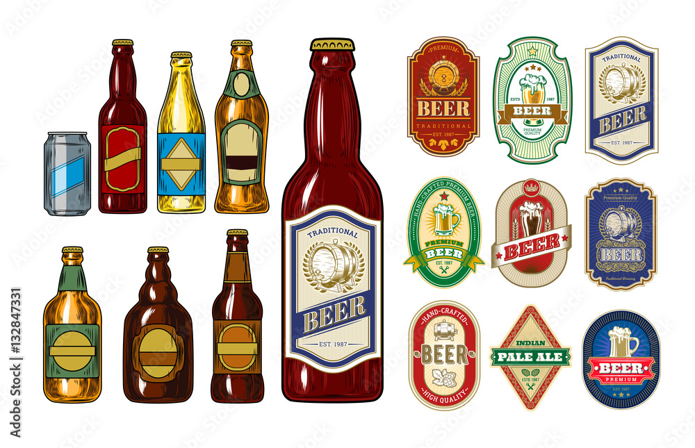 Set of icons beer bottles and label them Stock Vector | Adobe Stock