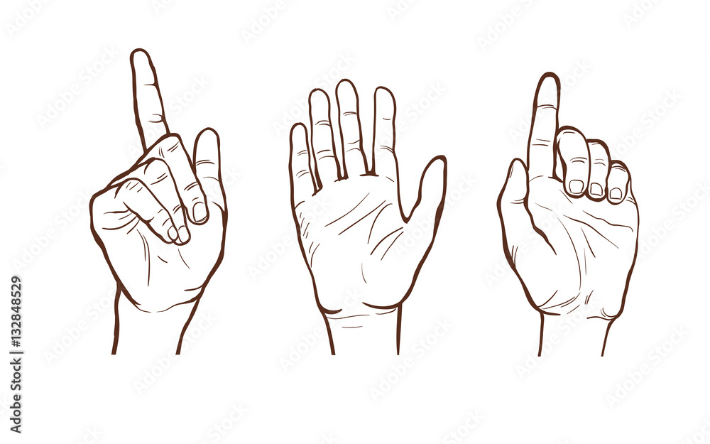 hand line sketches. different gestures. a welcome gesture. stop Stock ...