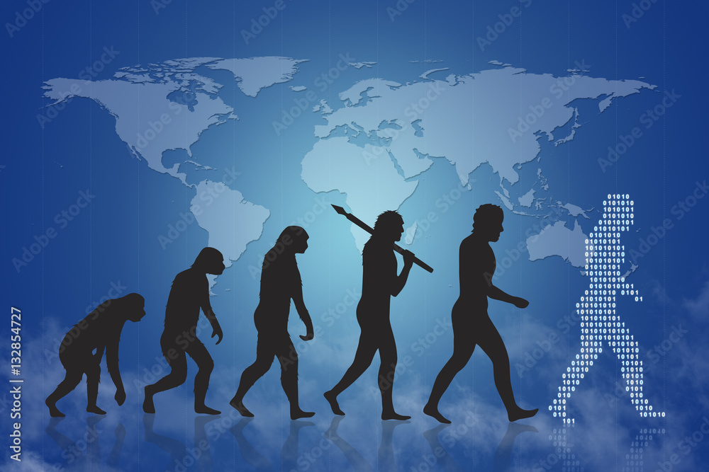 Human evolution on world map background Stock Illustration | Adobe Stock