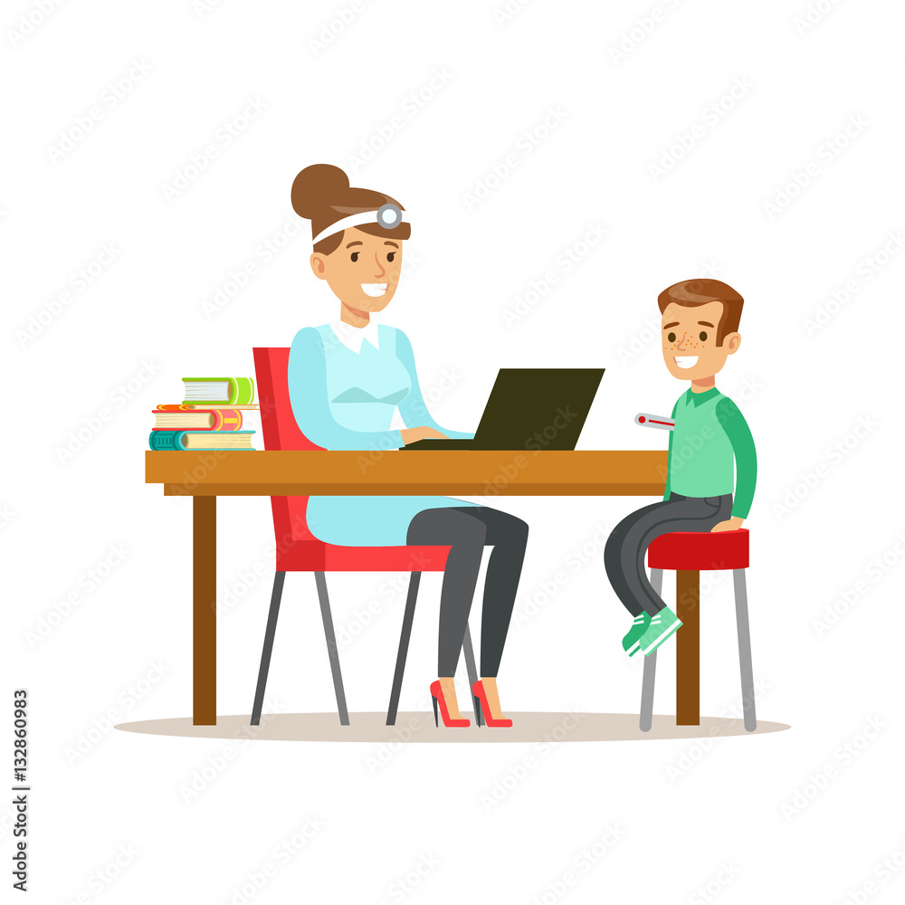 Kid On Medical Check-Up With Female Pediatrician Doctor Doing Physical ...