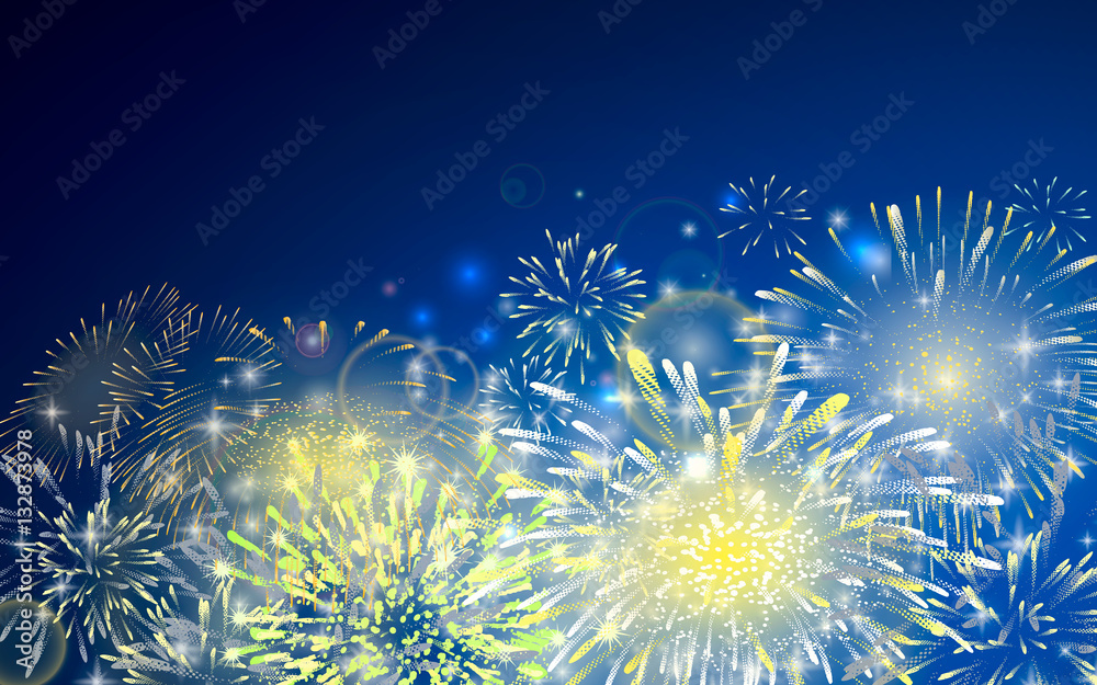 Vector Illustration of Fireworks. Realistic abstract festive background ...