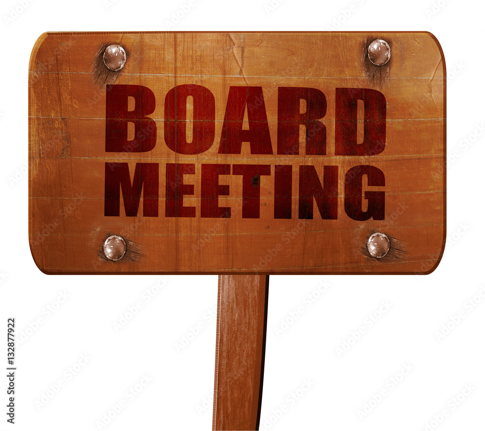 board meeting, 3D rendering, text on wooden sign Stock-Illustration ...