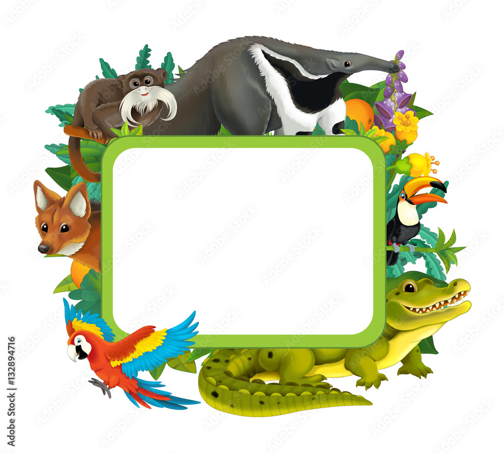 Cartoon frame with different animals - isolated - illustration for ...