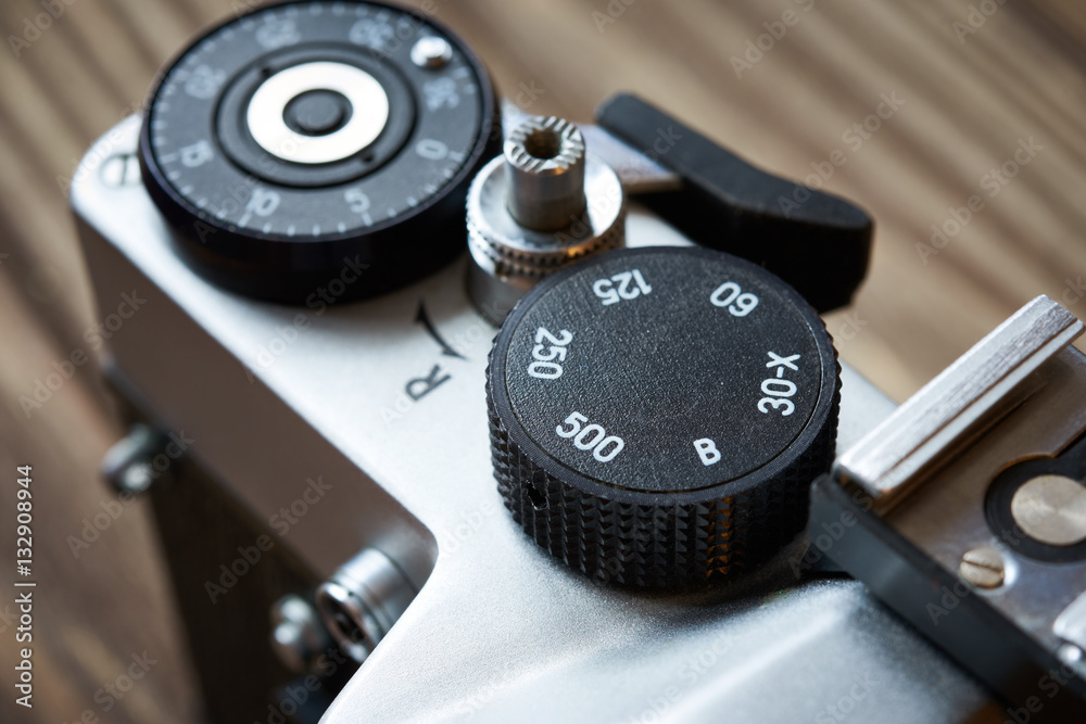 Control dial shutter speed and frame counter on SLR camera Stock Photo ...
