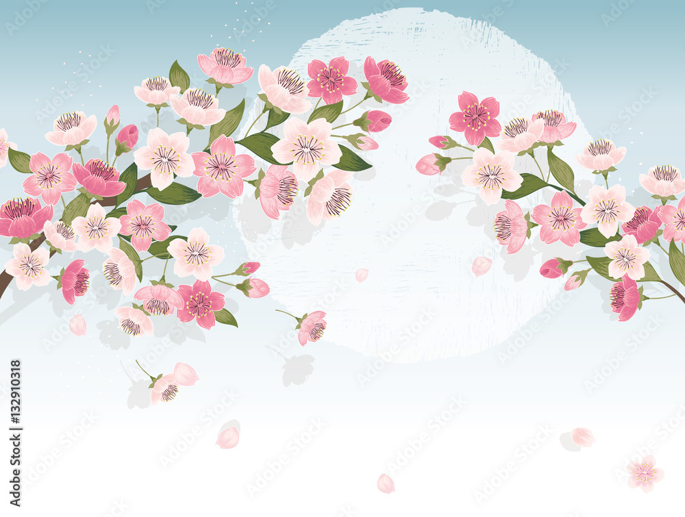 Vector illustration of a beautiful floral border with cherry blossom ...