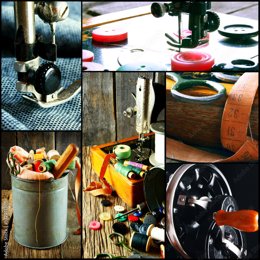 collage of sewing photos . foto de Stock | Adobe Stock