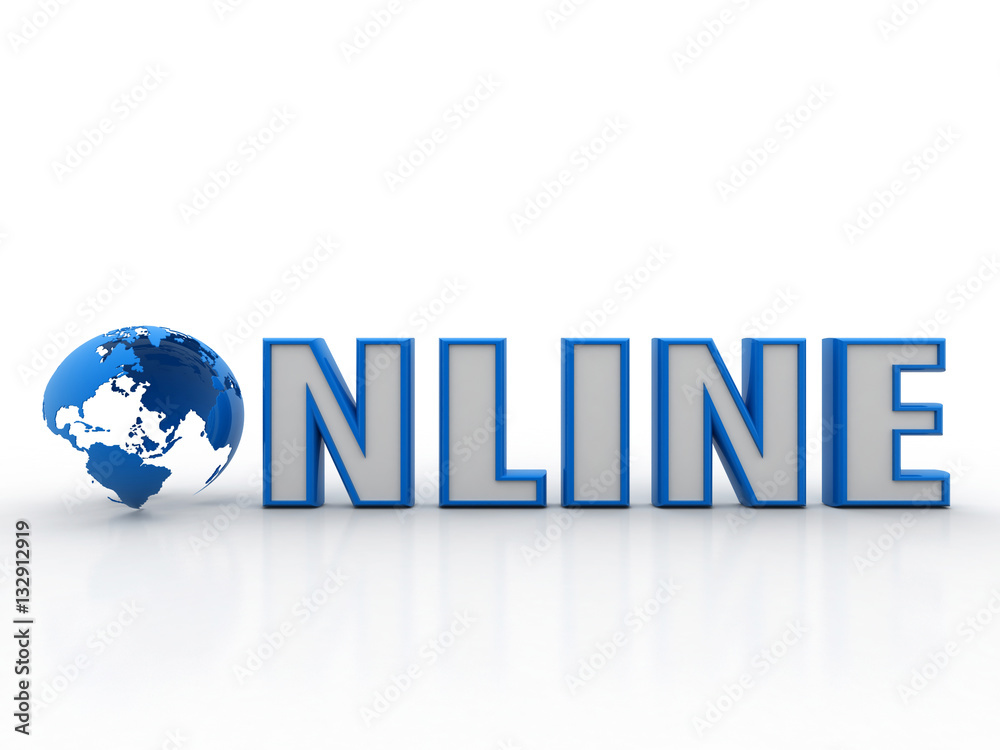 blue word Online with 3D globe replacing letter O Stock Illustration ...