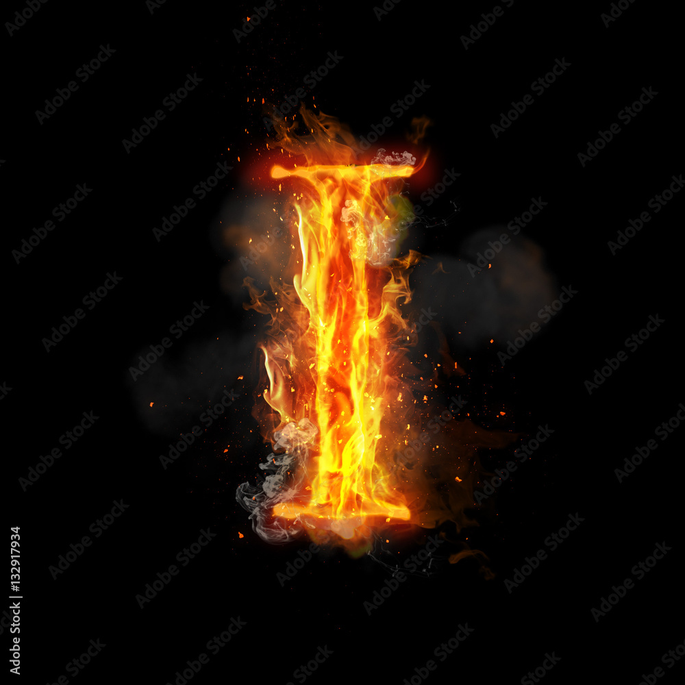 Fire letter I of burning flame light 스톡 사진 | Adobe Stock