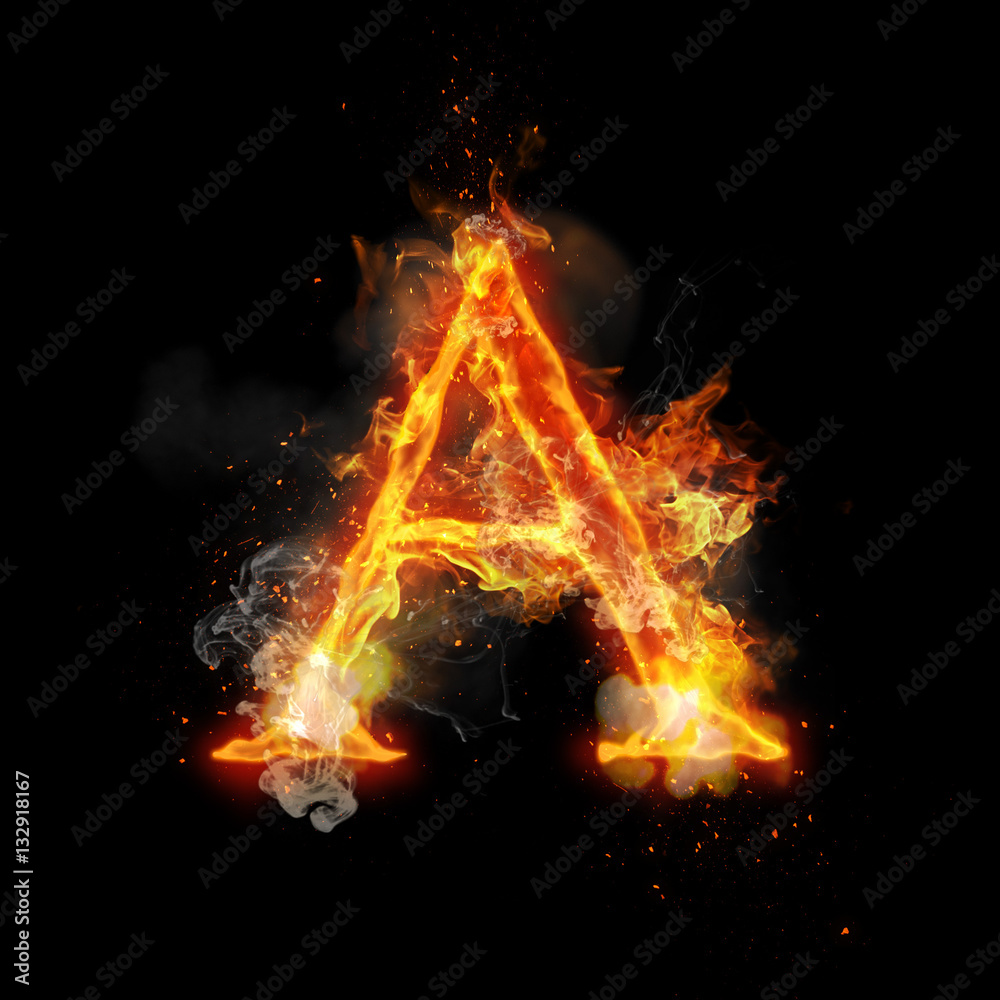 Fire letter A of burning flame light Stock Photo | Adobe Stock