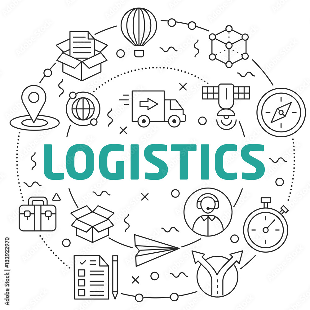 Vector Line Art Illustration in Flat styles logistics Stock Vector ...