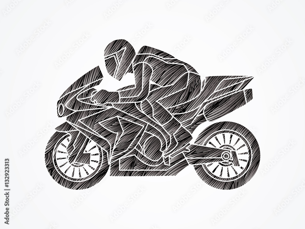 Motorcycle racing side view designed using black grunge brush graphic ...