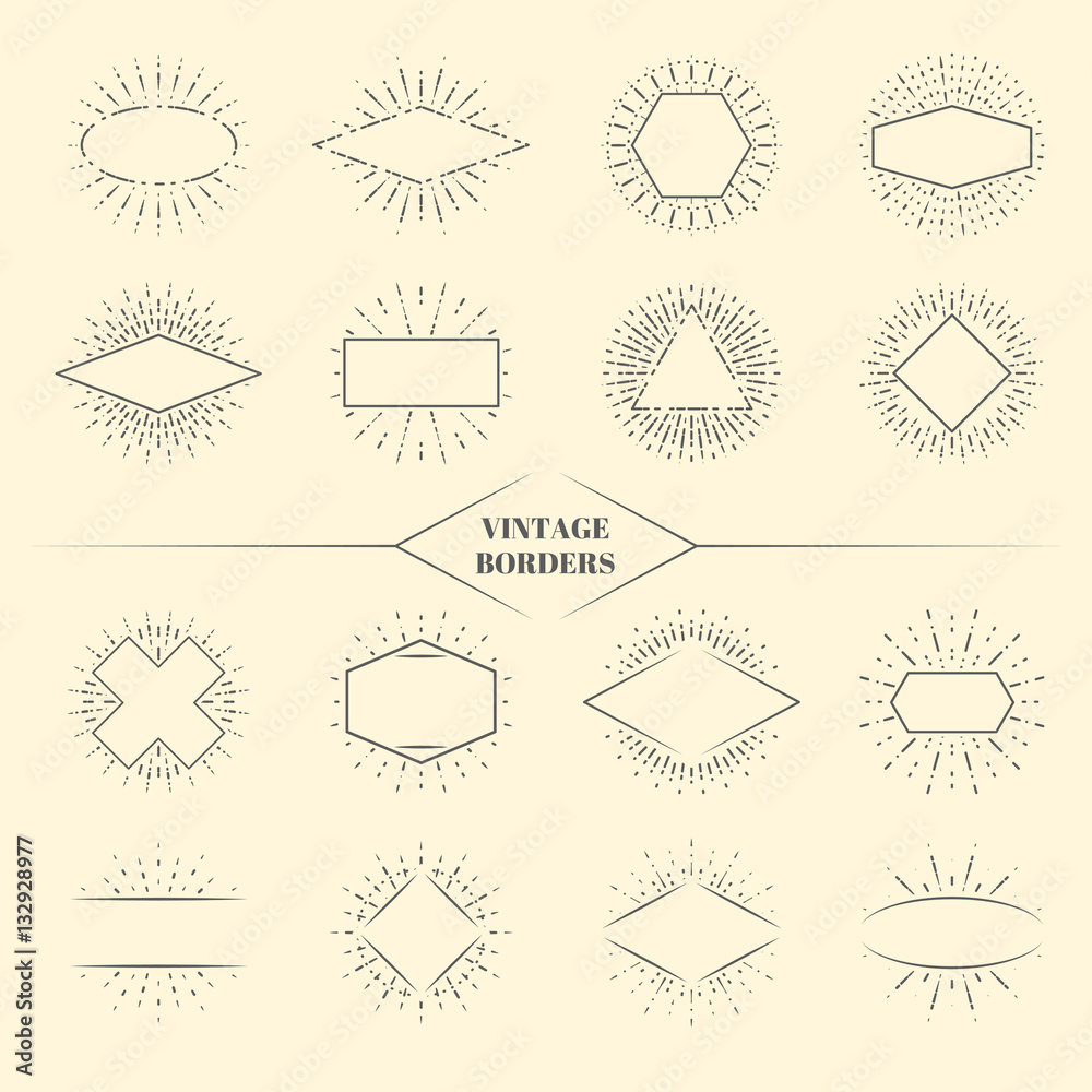 Vintage beauty sun rays borders or retro circles star exploding frames ...
