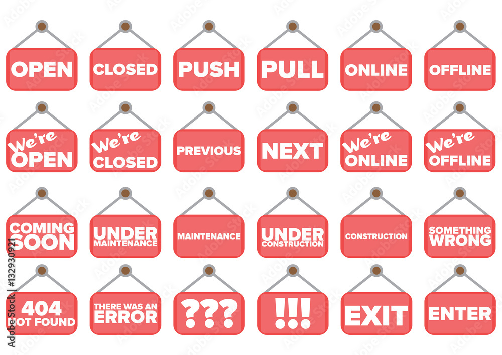 Set of 24 vector tags / icons. Contains words open,closed, push, pull ...