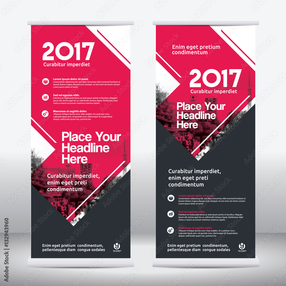 Red Color Scheme with City Background Business Roll Up Design Template ...